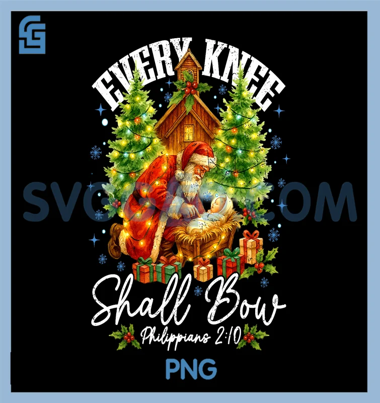 Every Knee Shall Bow Santa PNG, Christmas Nativity Scene Xmas PNG