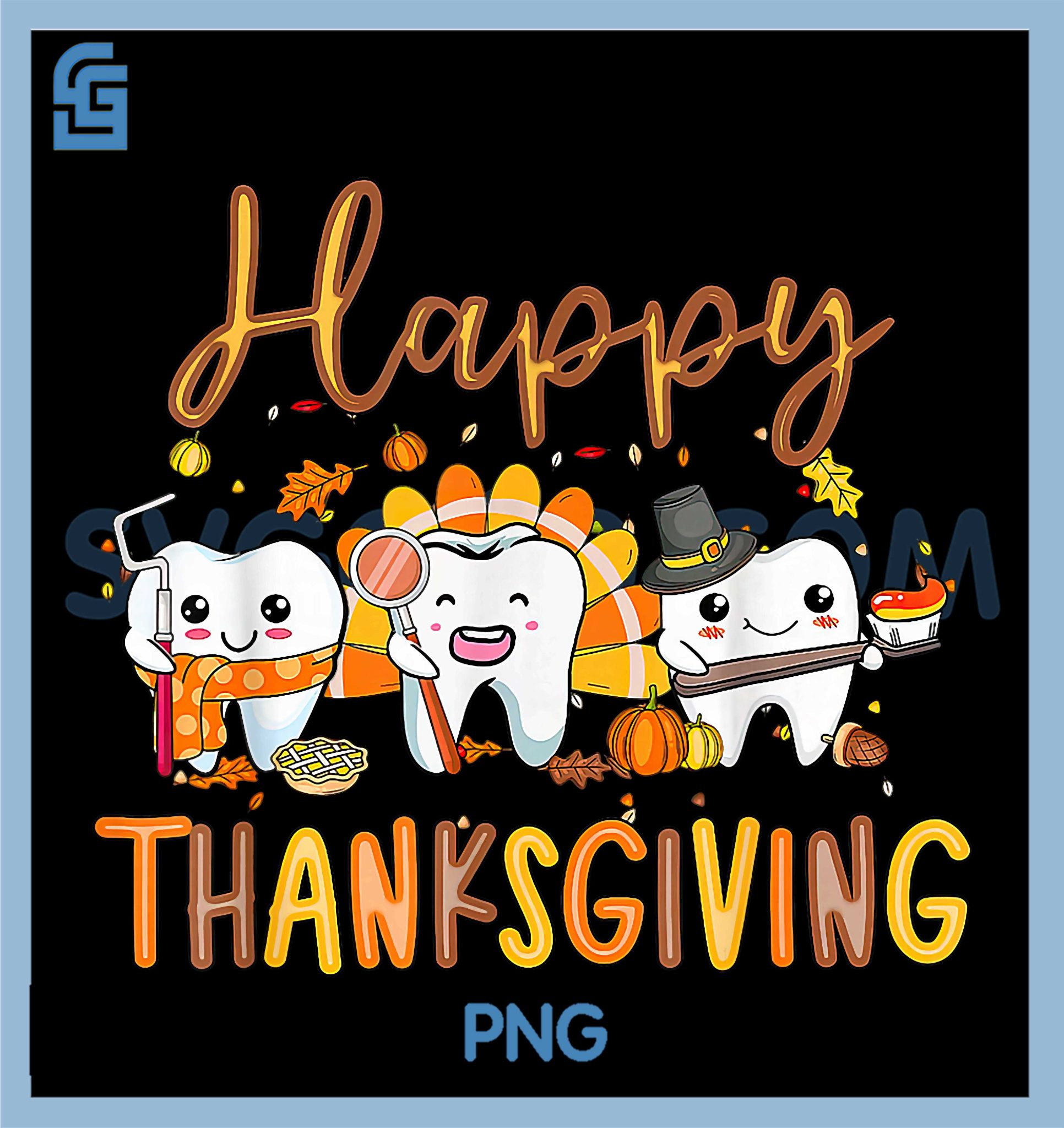 Funny Happy Thanksgiving PNG, Teeth Dental Squad Turkey Retro PNG
