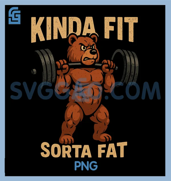 Fit Sorta Fat Strong PNG, Cartoon Bear Gym Funny PNG
