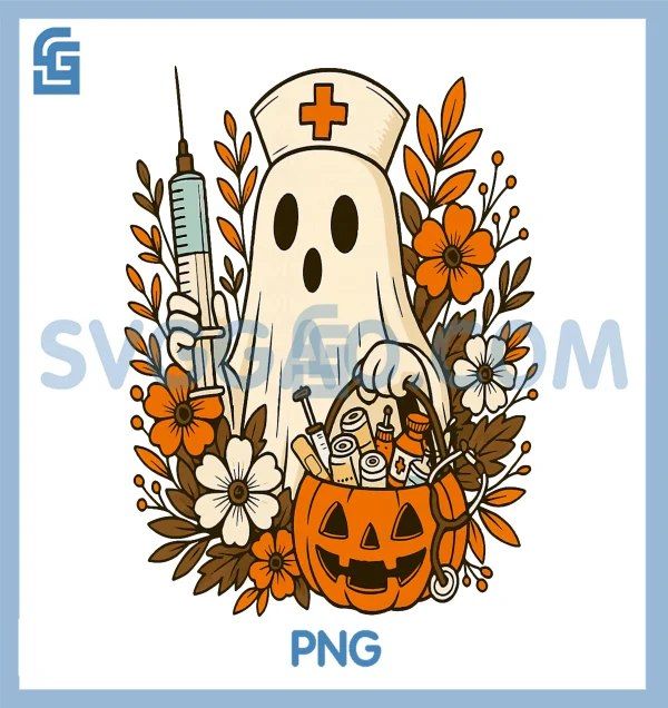 Nurse Ghost Pumpkin Halloween PNG, Autumn Nurse Halloween PNG