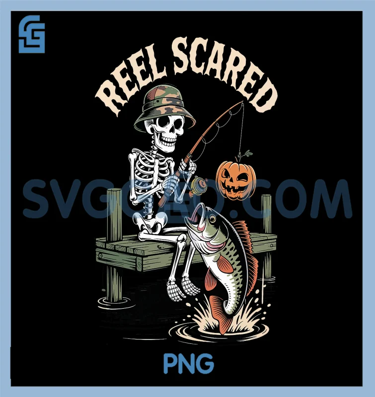 Reel Scared Funny PNG, Fishing Halloween PNG