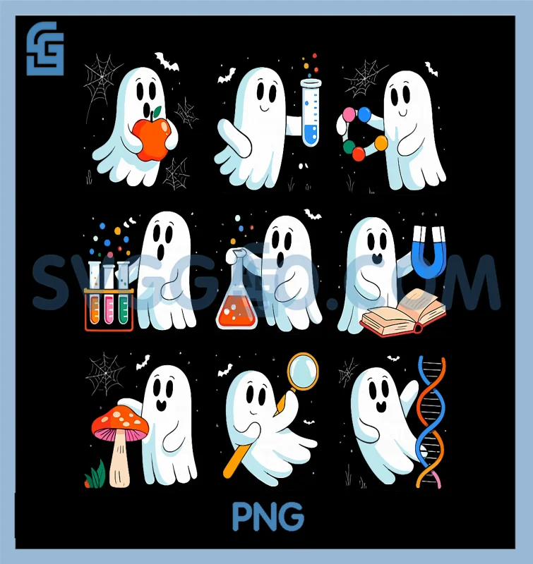 Retro Halloween Science PNG, Teacher Ghost PNG, Laboratory Teacher PNG
