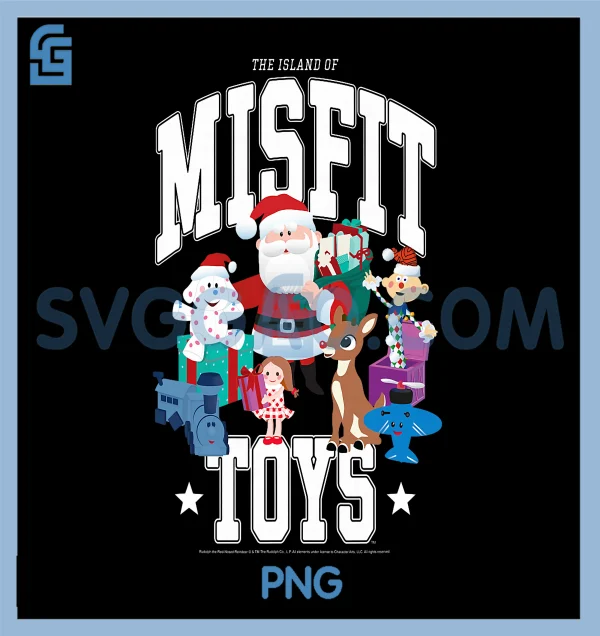Rudolph Island Of Misfit Toys PNG, Varsity Style Retro Christmas PNG