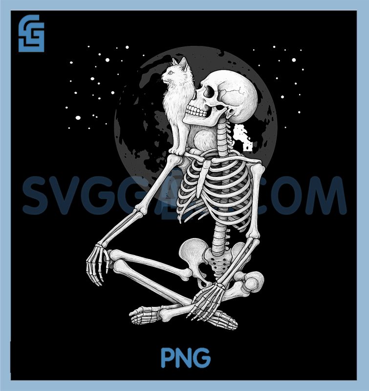 Skeleton Cat Moon Cute PNG, Halloween Cats Lover PNG