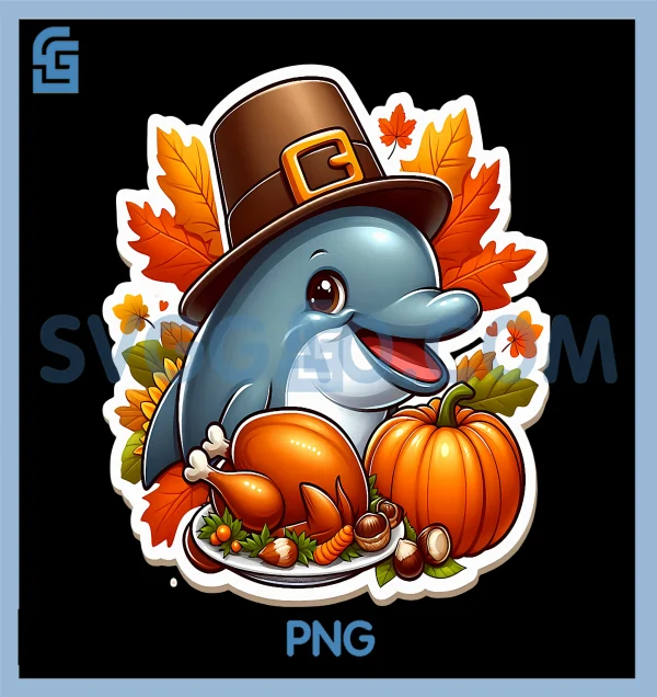 Thanksgiving Dolphin PNG, Lover Fall Autumn Cottagecore Cute PNG