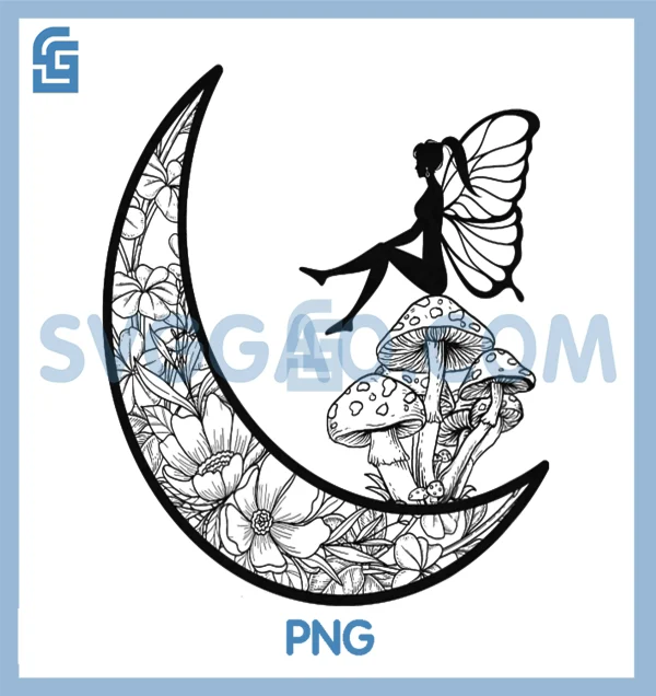 Cottagecore Aesthetic PNG, Fairy Moon Flowers PNG, Mushroom Fairycore