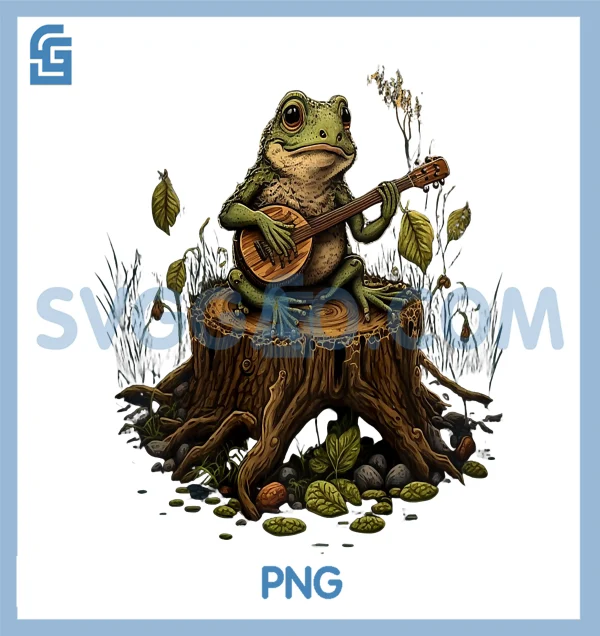 Frog Playing Banjo PNG, On Log Premium PNG – SVGGAO