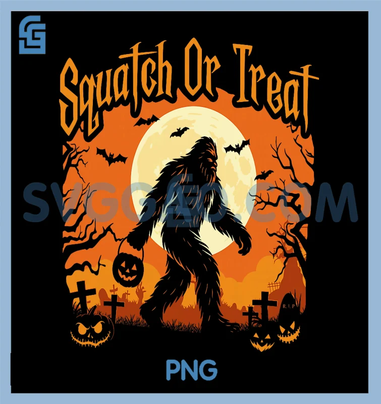 Squatch Or Treat PNG, Spooky Bigfoot Halloween Sasquatch PNG