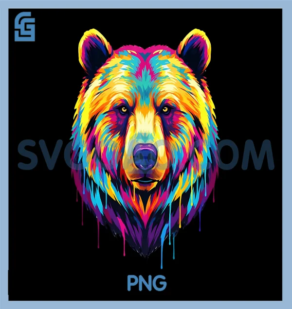Colourful Cool Bear PNG, Head In Vivid Shades PNG, Artistic Designed PNG