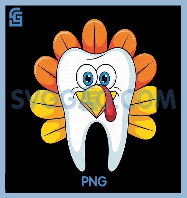 Funny Tooth Turkey Dentist PNG, Thanksgiving Fall Dental Hygiene PNG