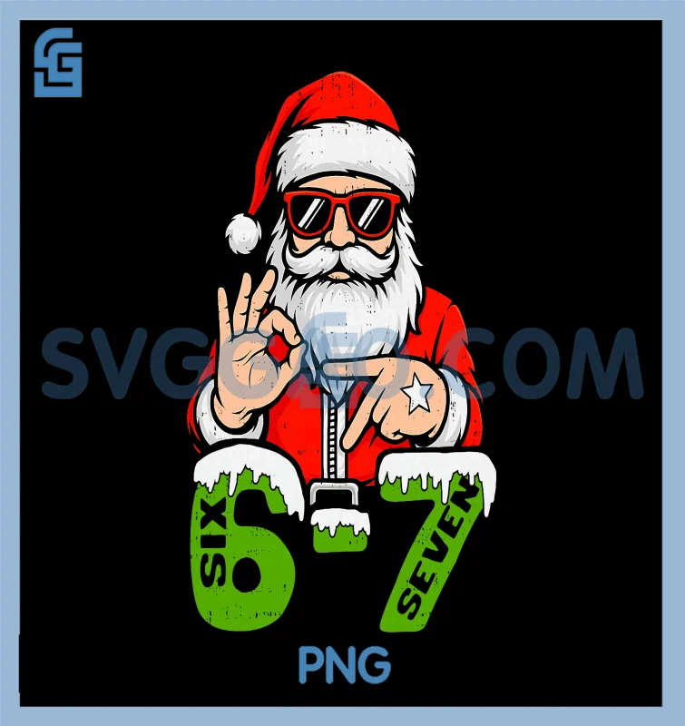 67 Meme Six Seven PNG, Santa Funny Christmas PNG