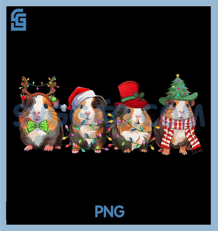 Merry Pigmas Cute Santa PNG, Guinea Pig Squad Christmas Lights PNG