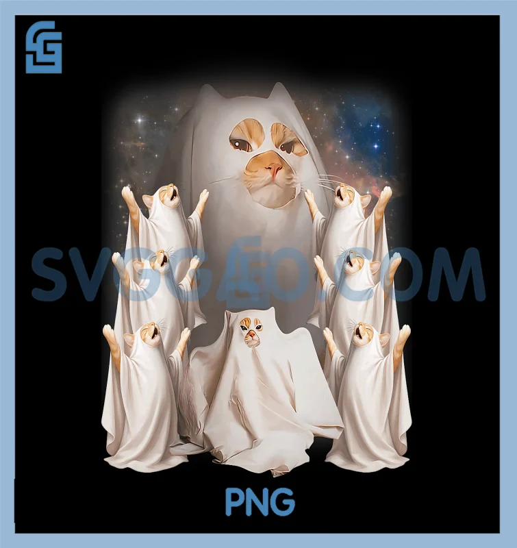 Howling Ritual Giant Ghost Cat PNG, Meme Funny Weird Halloween PNG