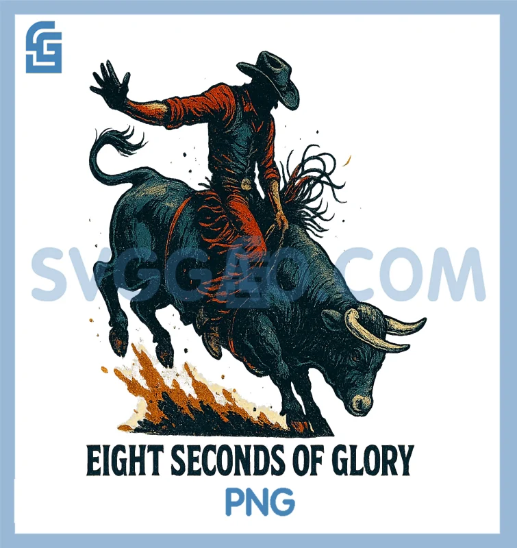 Eight Seconds Of Glory PNG, Bull Rider Retro Western Art PNG