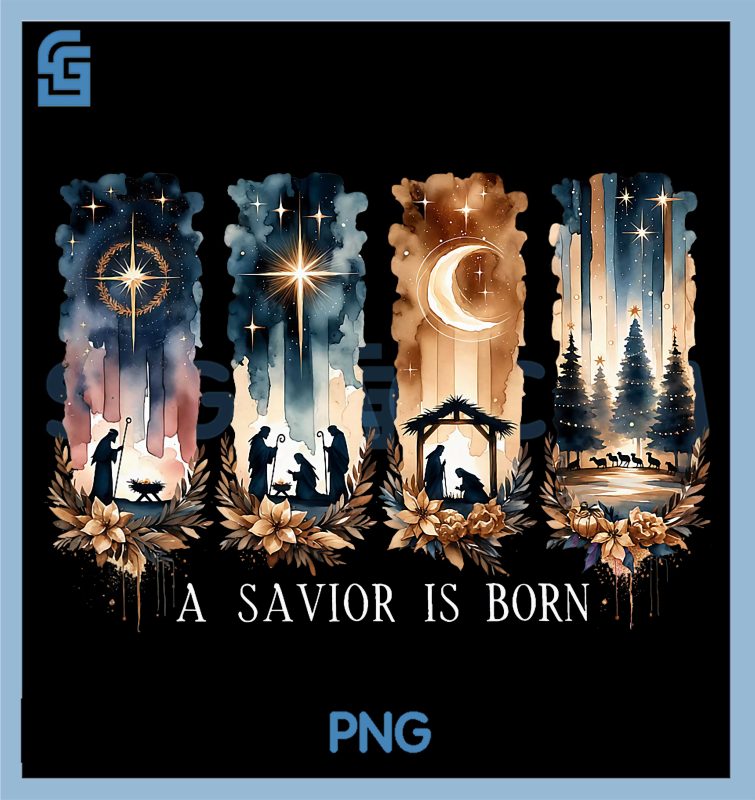 A Savior is Born Nativity PNG, Scene Vintage Jesus Christmas PNG – SVGGAO