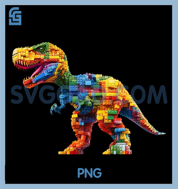 Building Bricks T Rex PNG, Dinosaur Retro Gaming Family Matching PNG