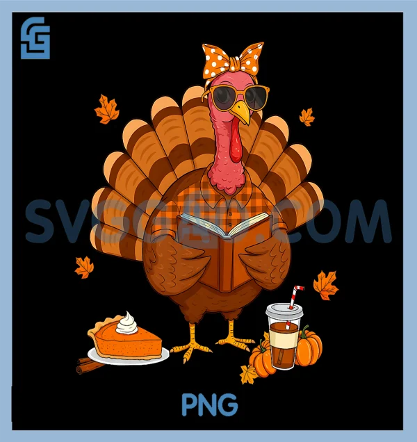 Cute Turkey Reading PNG, Book Lovers PNG, Thanksgiving Bow PNG – SVGGAO