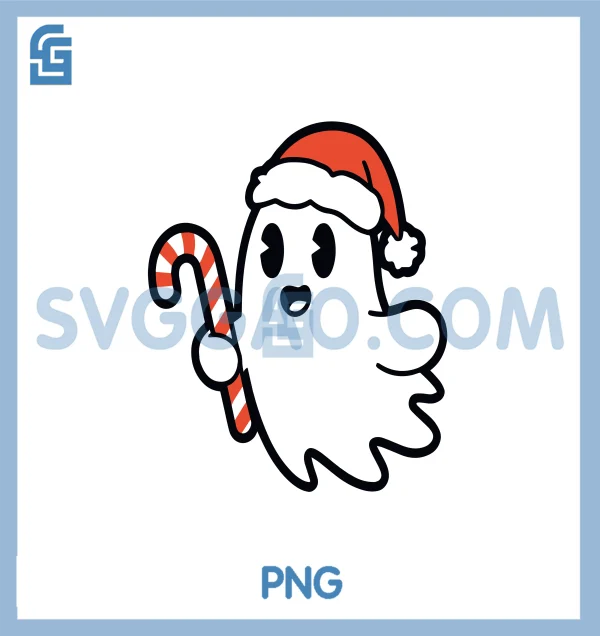 Christmas Ghost SVG, Cute Holiday Ghost with Santa Hat and Candy Cane ...