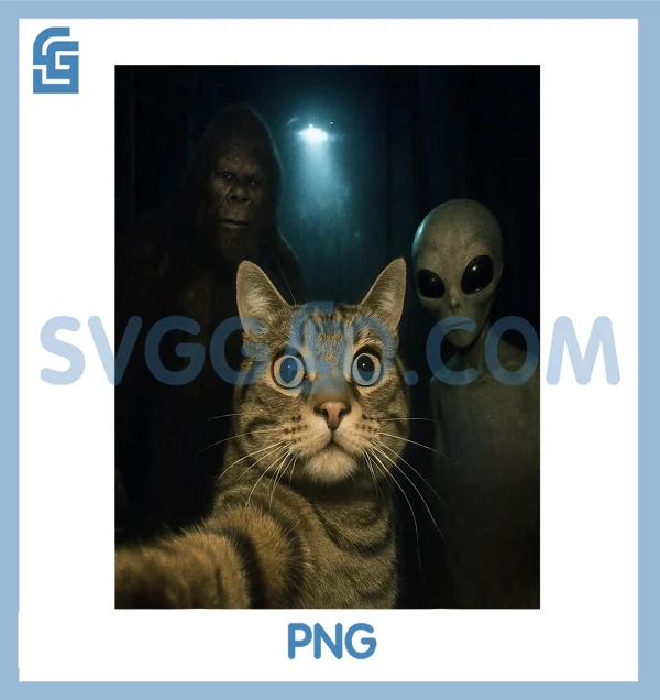 Funny Cat Selfie with Big PNG, Foot & Alien UFO Meme PNG – SVGGAO