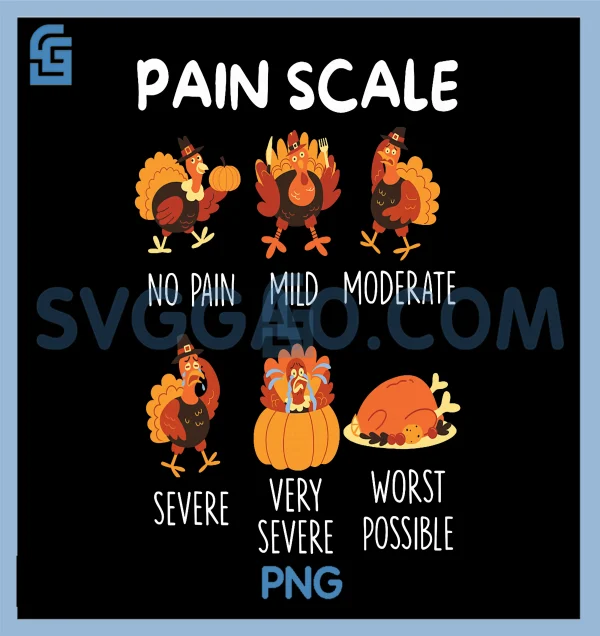 Funny Turkey Pain Scale PNG, Thanksgiving CNA ER Nurse Nursing PNG