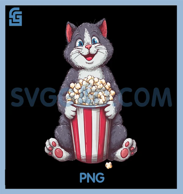 Cat Popcorn PNG, Graphic Moviegoers PNG