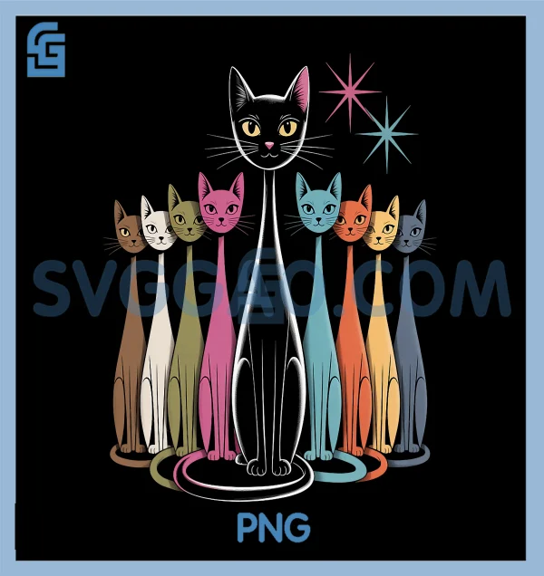 Cat Retro Vintage Mid Century PNG, Modern Look Cats 50s 60s Style PNG ...