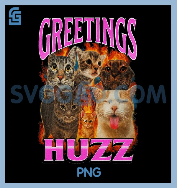 Greetings Huzz PNG, Funny Cat Meme Vintage PNG, Bootleg Kitten Cats PNG ...