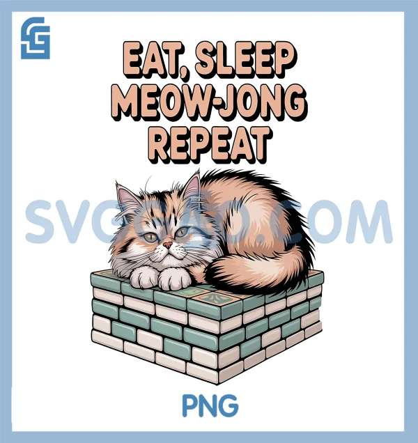 Eat Sleep Meow Jong Repeat PNG, Mahjong Player Cute Cat Tiles PNG – SVGGAO
