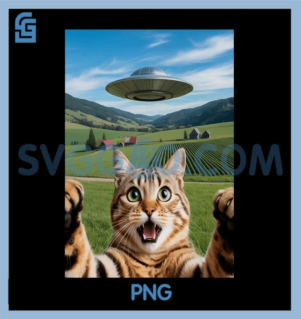 Funny Cat Selfie with Alien UFO PNG, Cat Funny PNG – SVGGAO