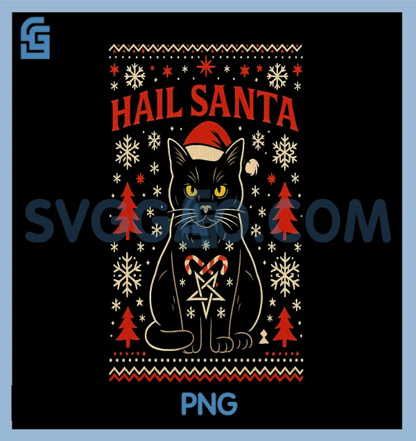 Hail Santa Cat Ugly PNG, Christmas Vintage Look PNG