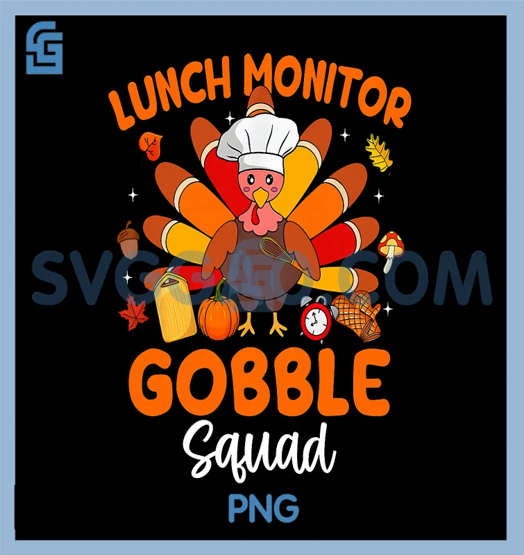 Lunch Monitor Gobble Squad PNG, Turkey Fall Thanksgiving PNG