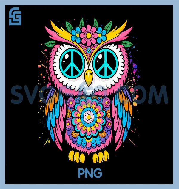 Psychedelic Peace Owl PNG, Love Colorful Harmony PNG, Unity Positivity PNG