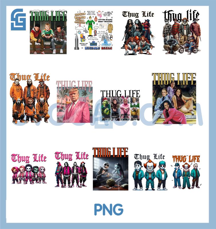 Thug Life PNG Bundle, Retro Gangster Streetwear Clipart Set Bundle PNG ...