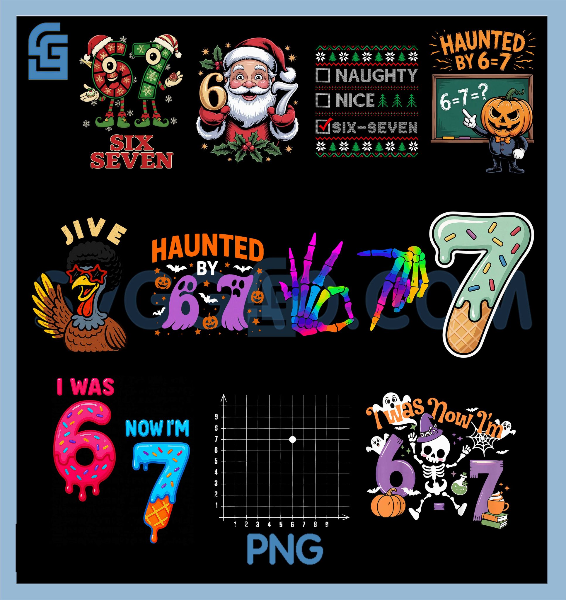 Six Seven 6 7 Meme PNG Bundle, 67 Skeleton Hand Halloween Bundle PNG