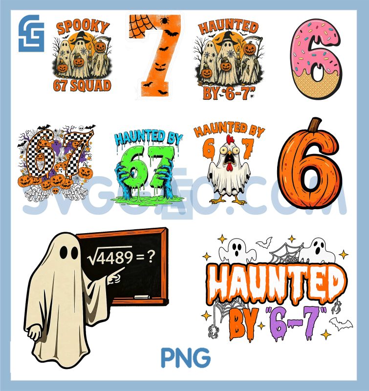 Spooky 67 Squad Funny PNG Bundle, Halloween Ghost 6 7 Six Seven Bundle ...
