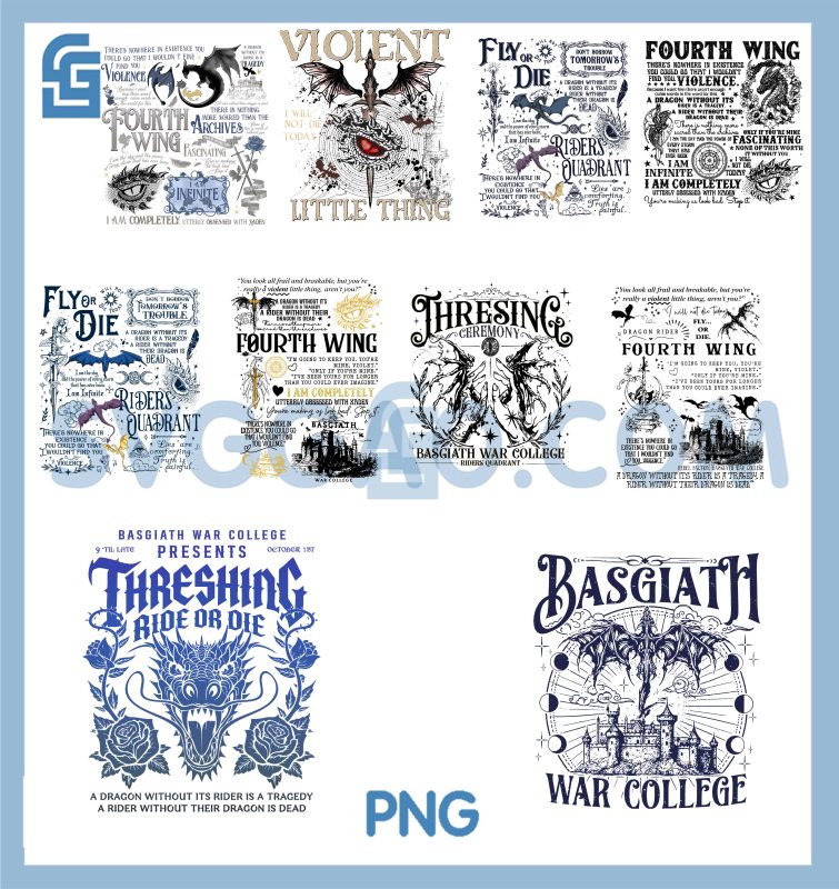 Fourth Wing PNG Bundle, Basgiath War College Threshing Ride or Die Art ...