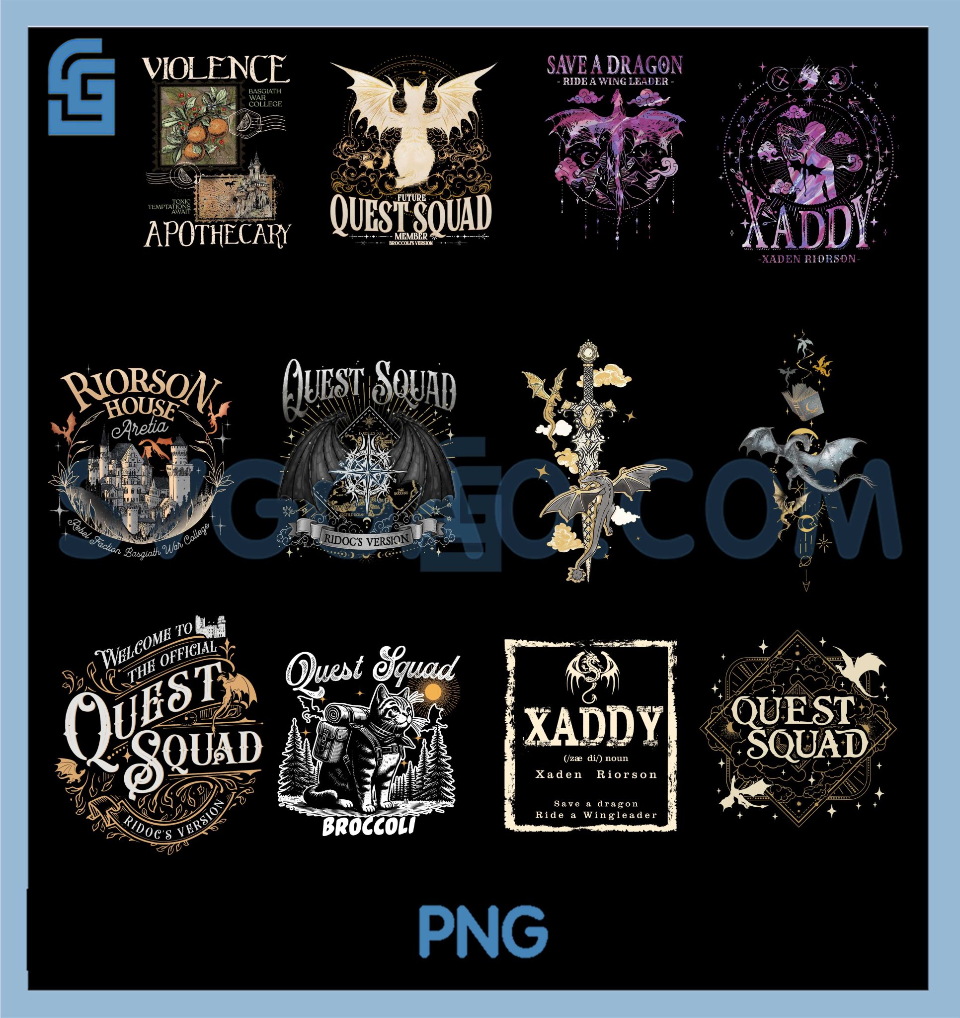 Quest Squad Broccoli PNG Bundle, Fourth Wing Cat Mascot PNG, Cute ...