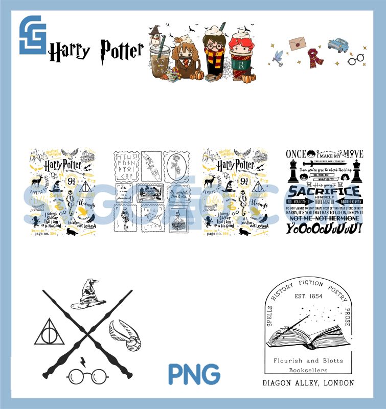 Cute Harry Potter Trio PNG Bundle, Hermione Ron Wizard School Elements ...