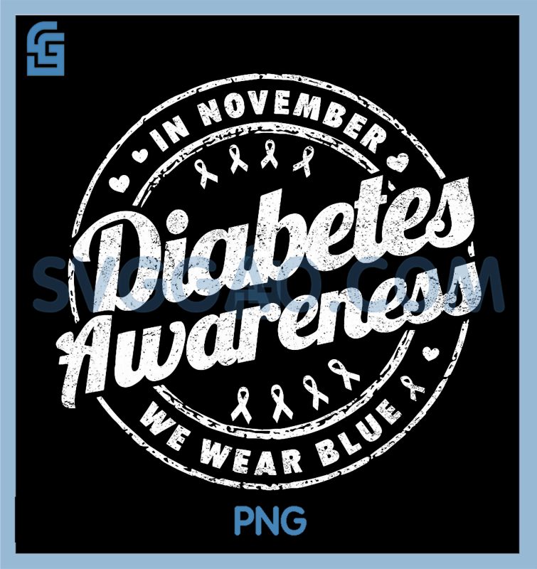 In November We Wear Blue PNG, Diabetes Awareness Blue Ribbon T1D PNG