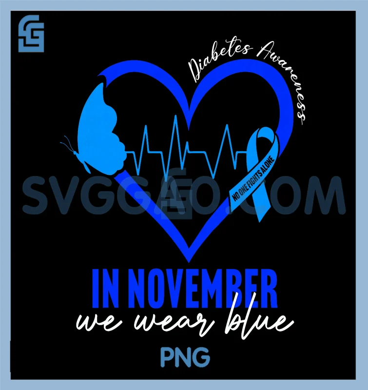 In November We Wear Blue PNG, Diabetes Awareness Heart Ribbon PNG