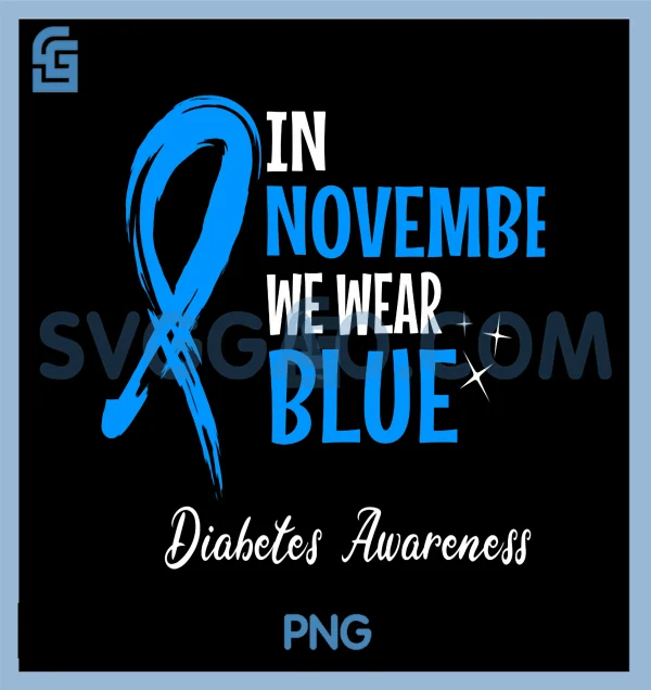 In November we Wear Blue PNG, Ribbon Diabetics World Diabetes Day PNG ...