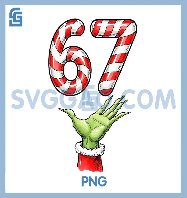 Santa Six Seven 67 Meme PNG, Christmas 67 Candy Cane PNG