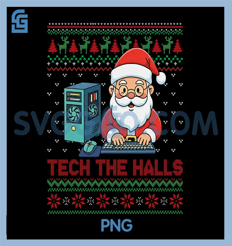 Tech The Halls PNG, Ugly Computer Geek PNG, Festive Christmas PNG