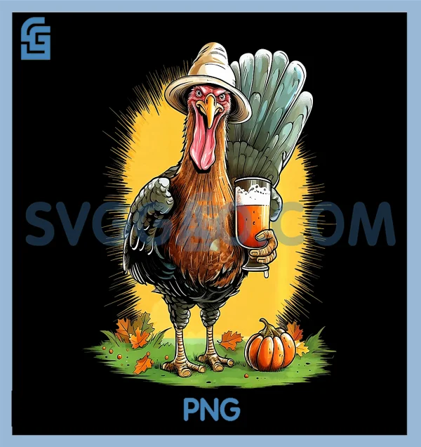 Turkey with Beer Gobble Till You Wobble PNG, Funny Thanksgiving PNG ...