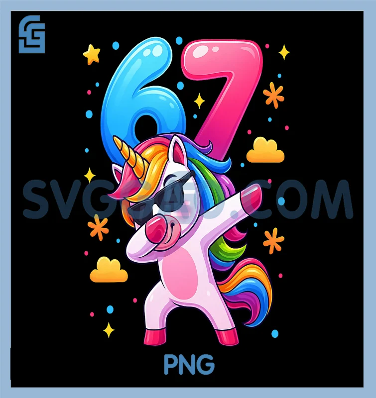 6 7 Unicorn Dab PNG, Number 67 Six Seven Meme PNG