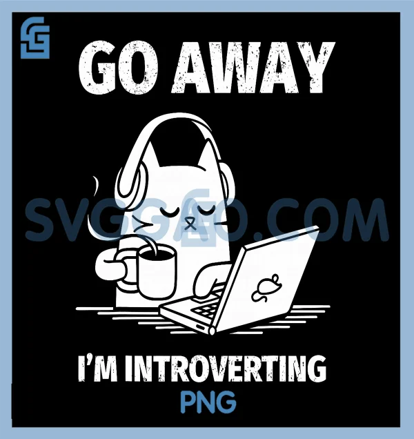 Go Away Im Introverting PNG, Funny Cat Coffee Laptop Introvert PNG – SVGGAO