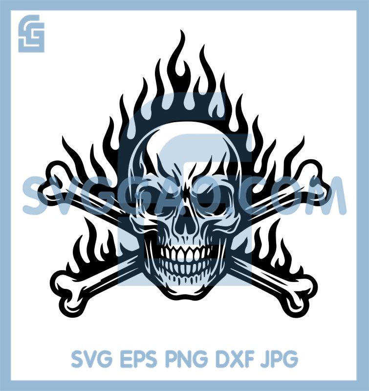 Burning Skull Illustration SVG, Flaming Crossbones SVG