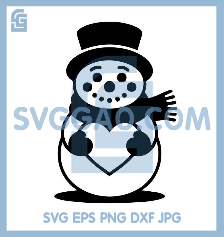 Snowman Heart SVG, Cute Winter Snowman SVG