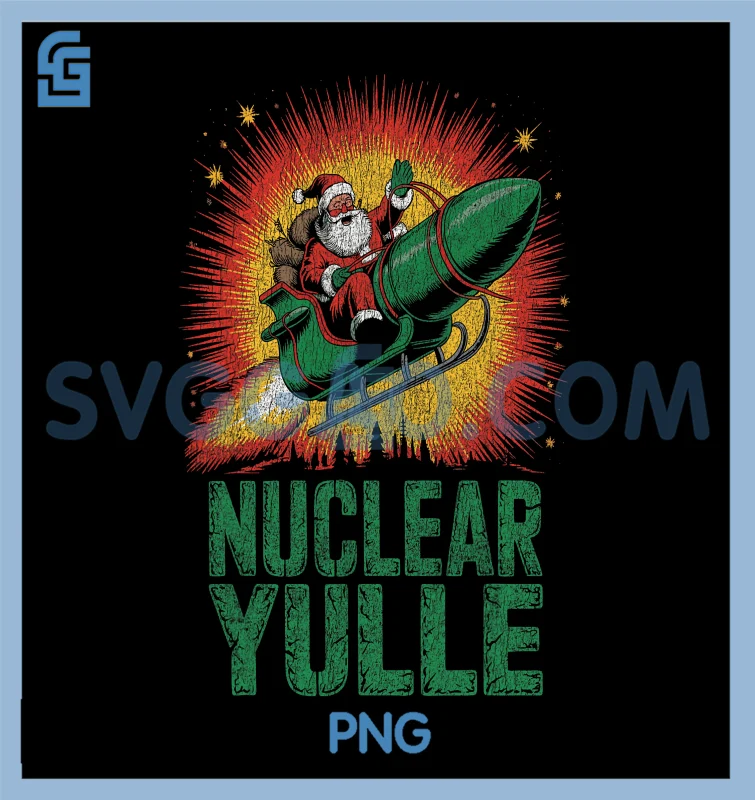 Nuclear Yule PNG, Funny Santa Riding Missile PNG, Christmas Holiday PNG