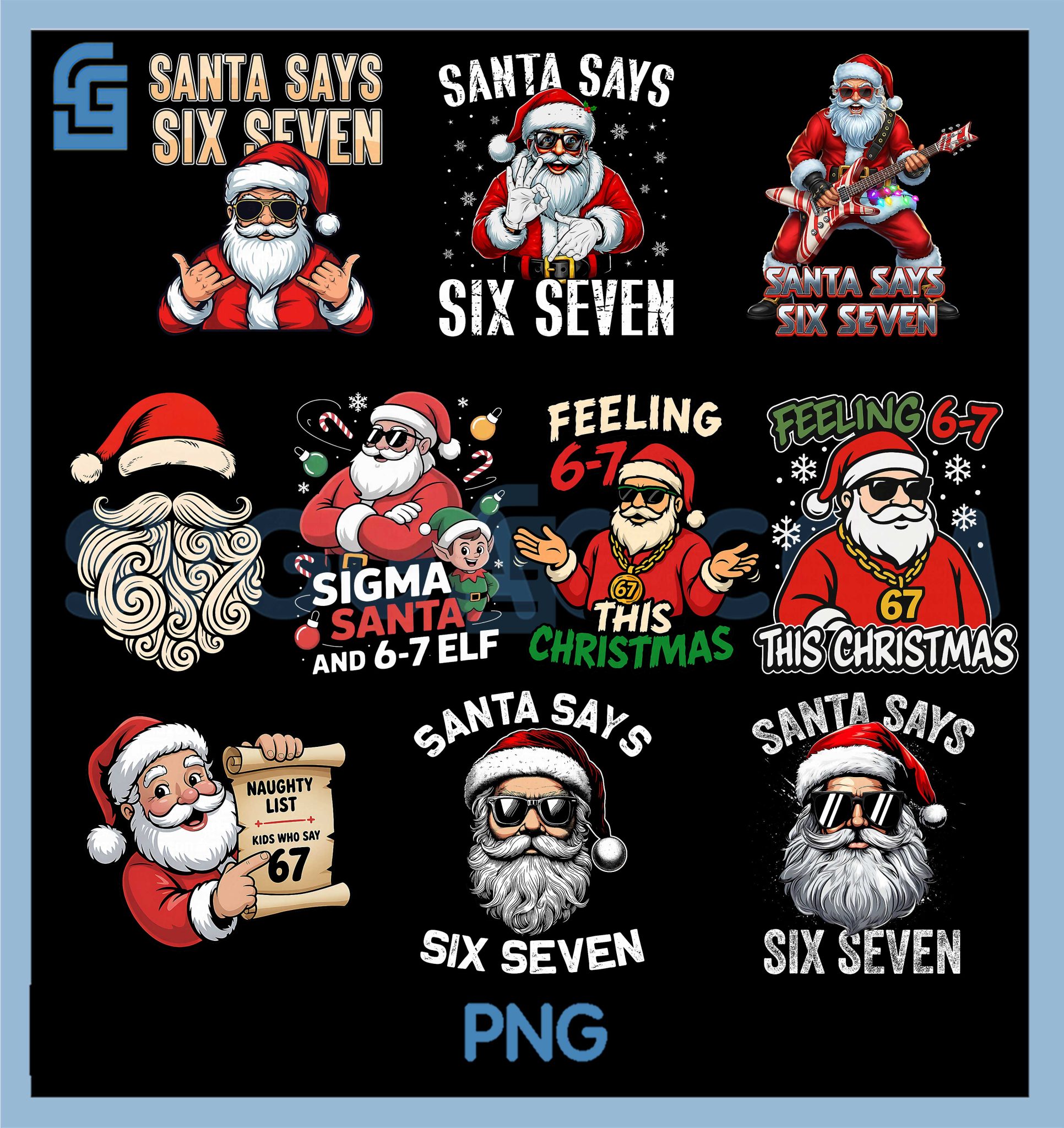 67 Santa Six Seven Christmas PNG Bundle, 6 7 Christmas PNG Bundle – SVGGAO